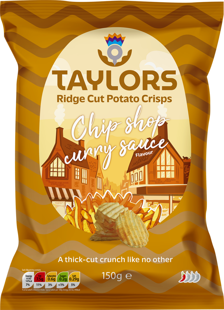 NEW Chip Shop Curry Sauce Flavour Ridge Cut Crisps - Taylors Snacks