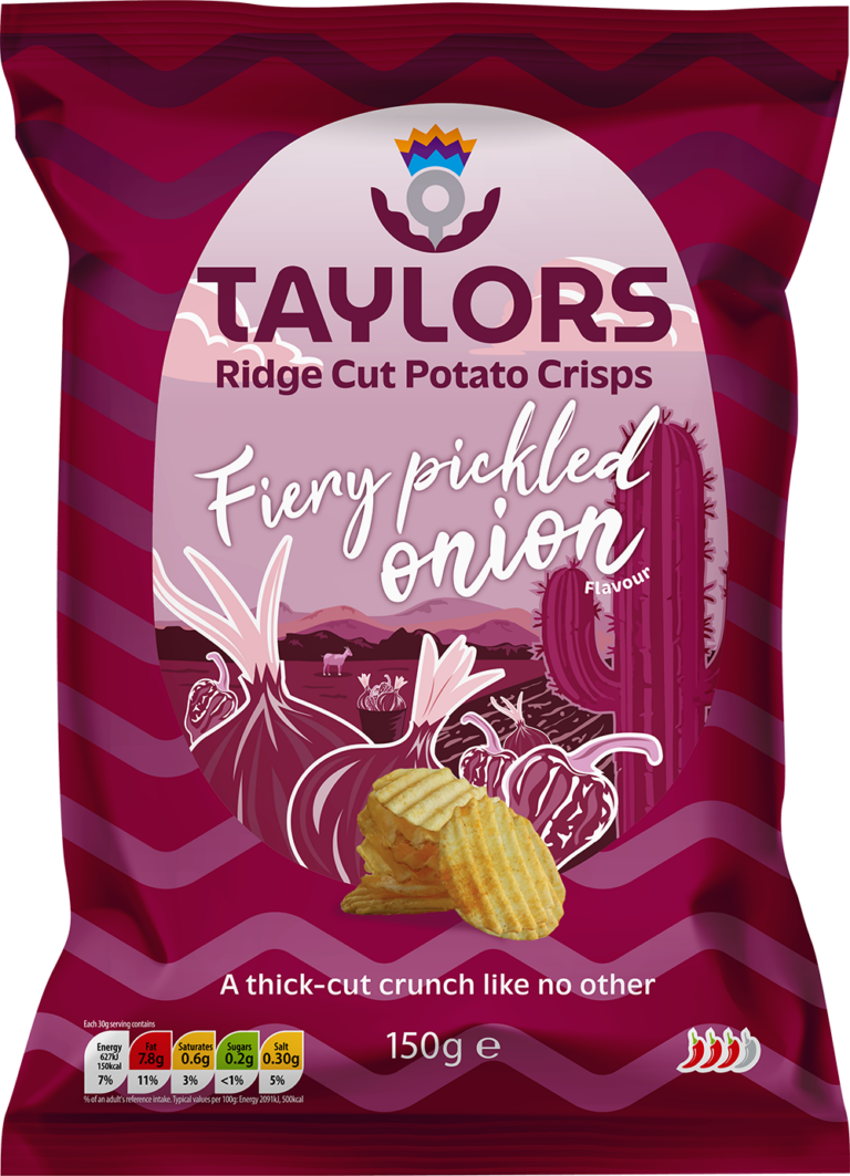 NEW Fiery Pickled Onion Flavour Ridge Cut Crisps - Taylors Snacks